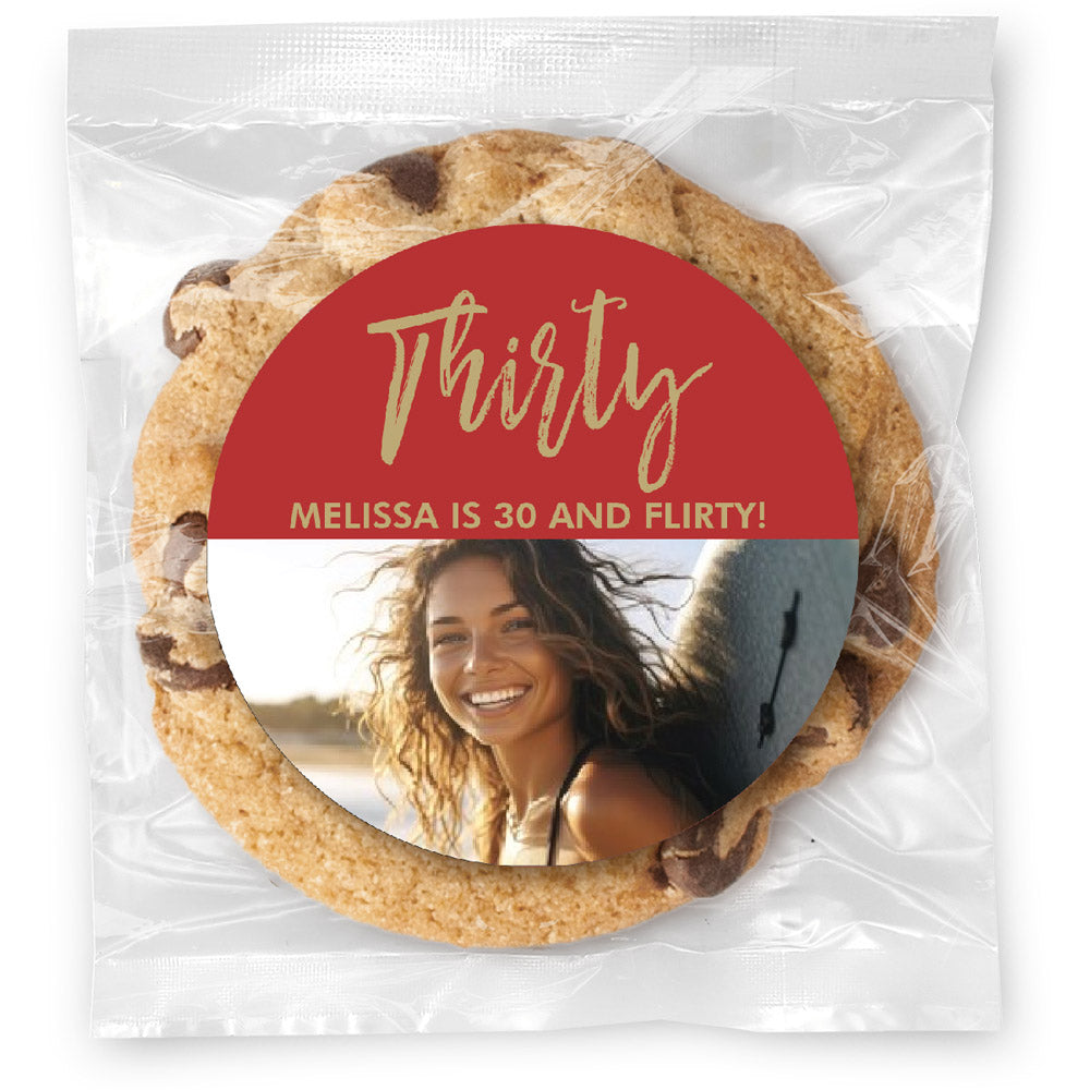 Cursive Thirty Birthday - Gourmet Cookie w/ Full Color Personalized st ...