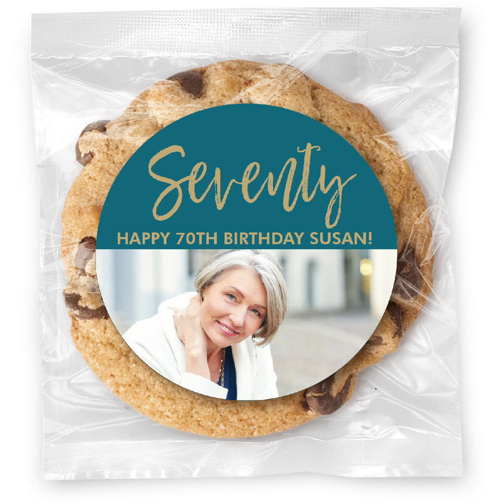 Cursive Seventy Birthday - Gourmet Cookie w/ Full Color Personalized s ...