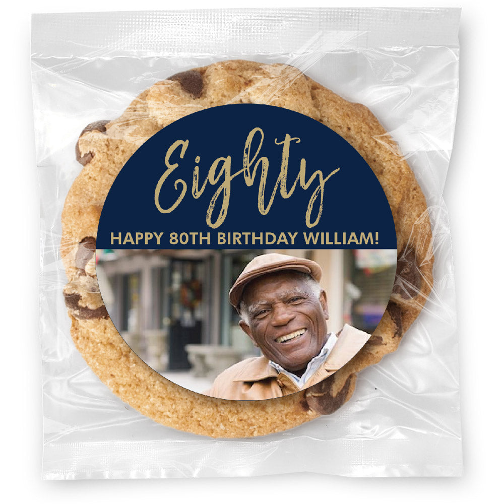 Cursive Eighty Birthday - Gourmet Cookie w/ Full Color Personalized st ...