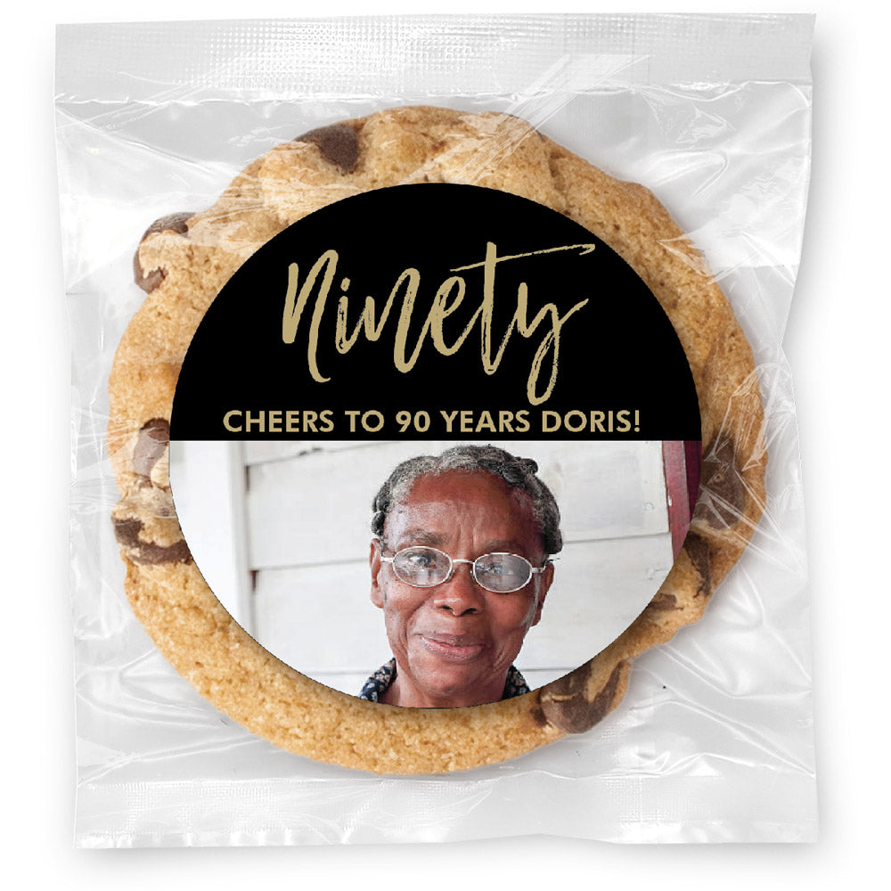 Cursive Ninety Birthday - Gourmet Cookie w/ Full Color Personalized st ...