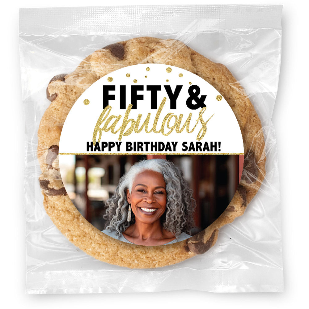 Fifty & Fabulous - Gourmet Cookie w/ Full Color Personalized sticker ...