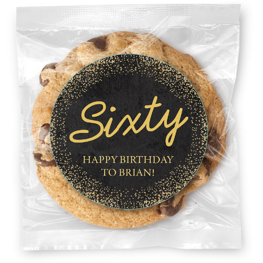 Cursive Gold Age - Sixty - Gourmet Cookie w/ Full Color Personalized s ...