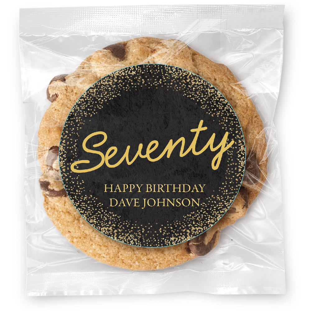 Cursive Gold Age - Seventy - Gourmet Cookie w/ Full Color Personalized ...