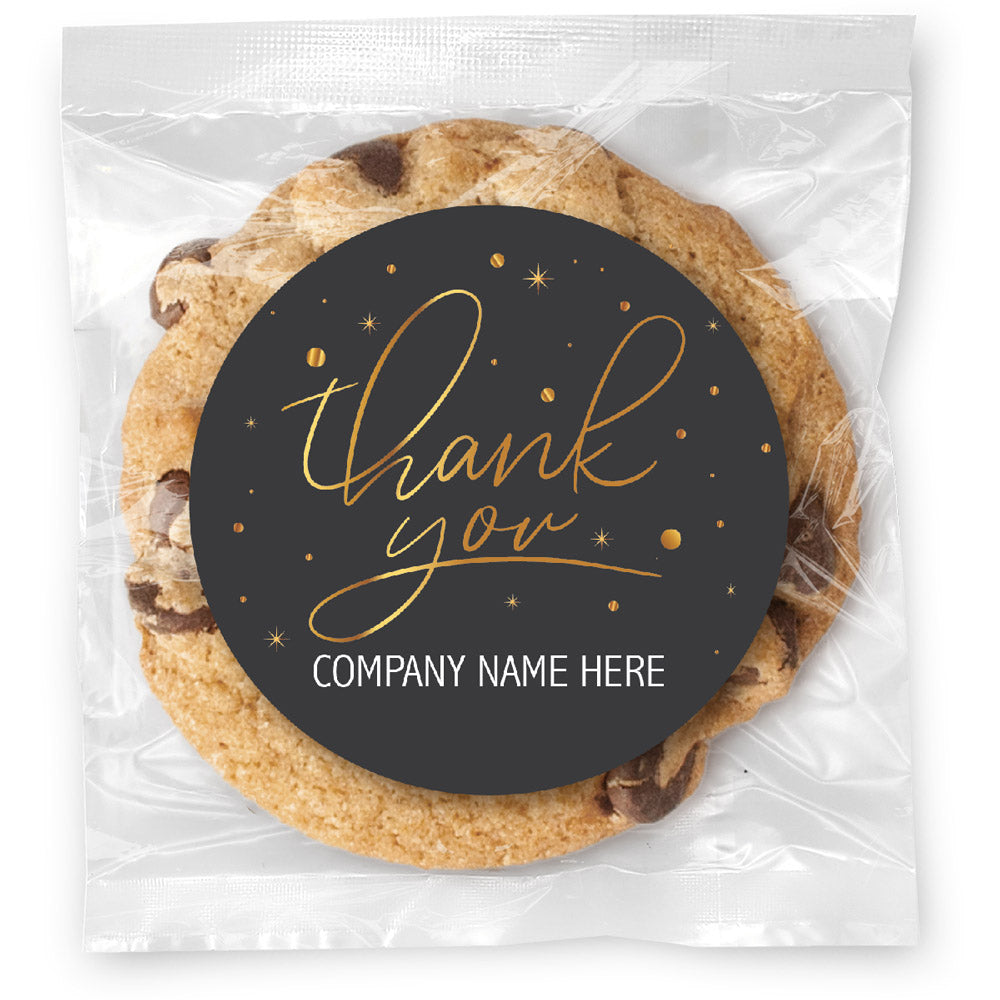 Gold Script Thank You - Gourmet Cookie w/ Full Color Personalized stic ...