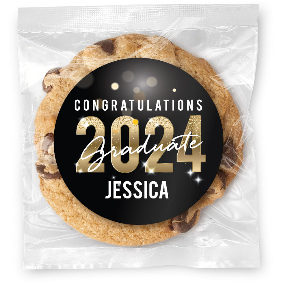 Congrats Gold Sparkle - Gourmet Cookie w/ Full Color Personalized stic ...